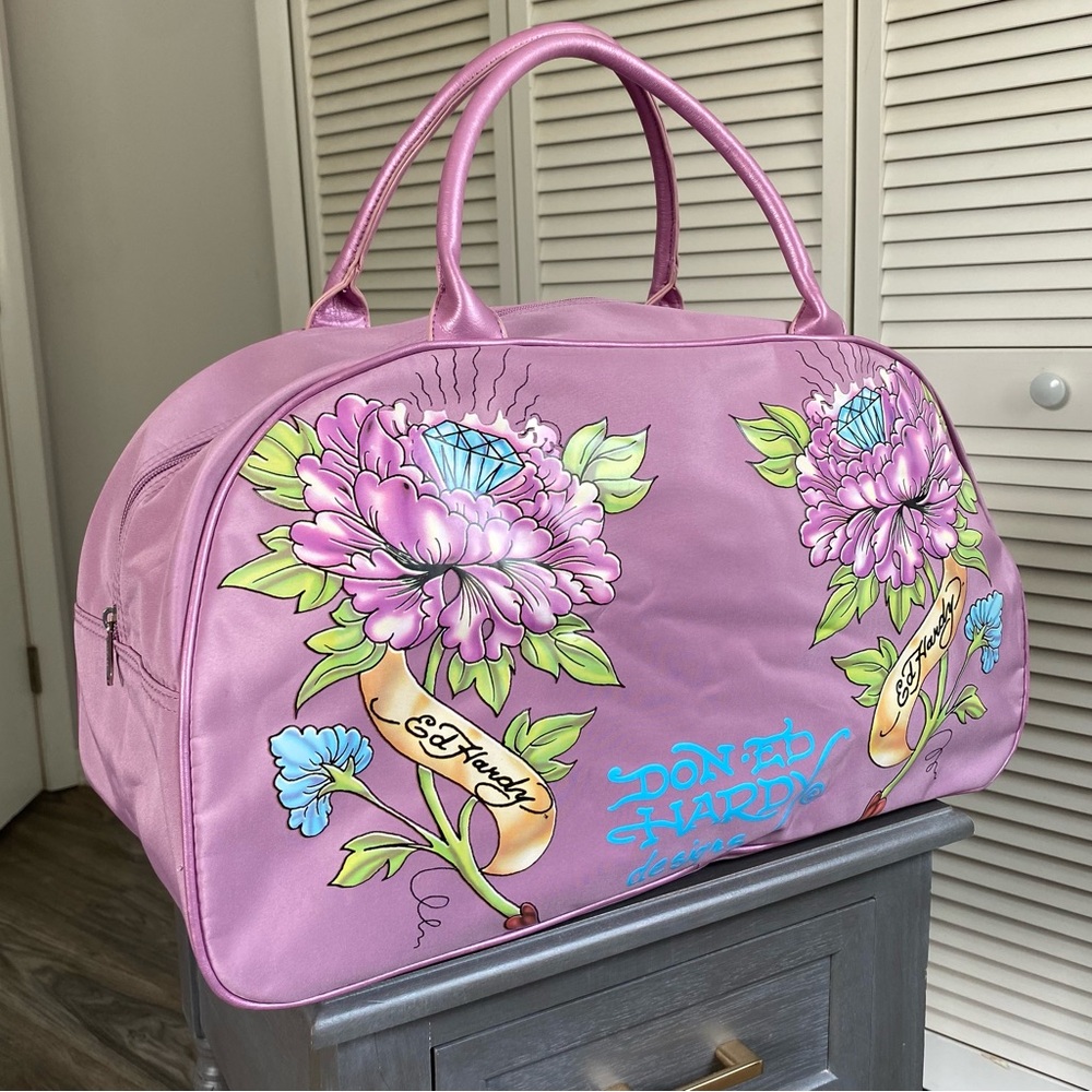 Y2k Lavender Purple Ed Hardy Floral & Diamond Print D… - Gem